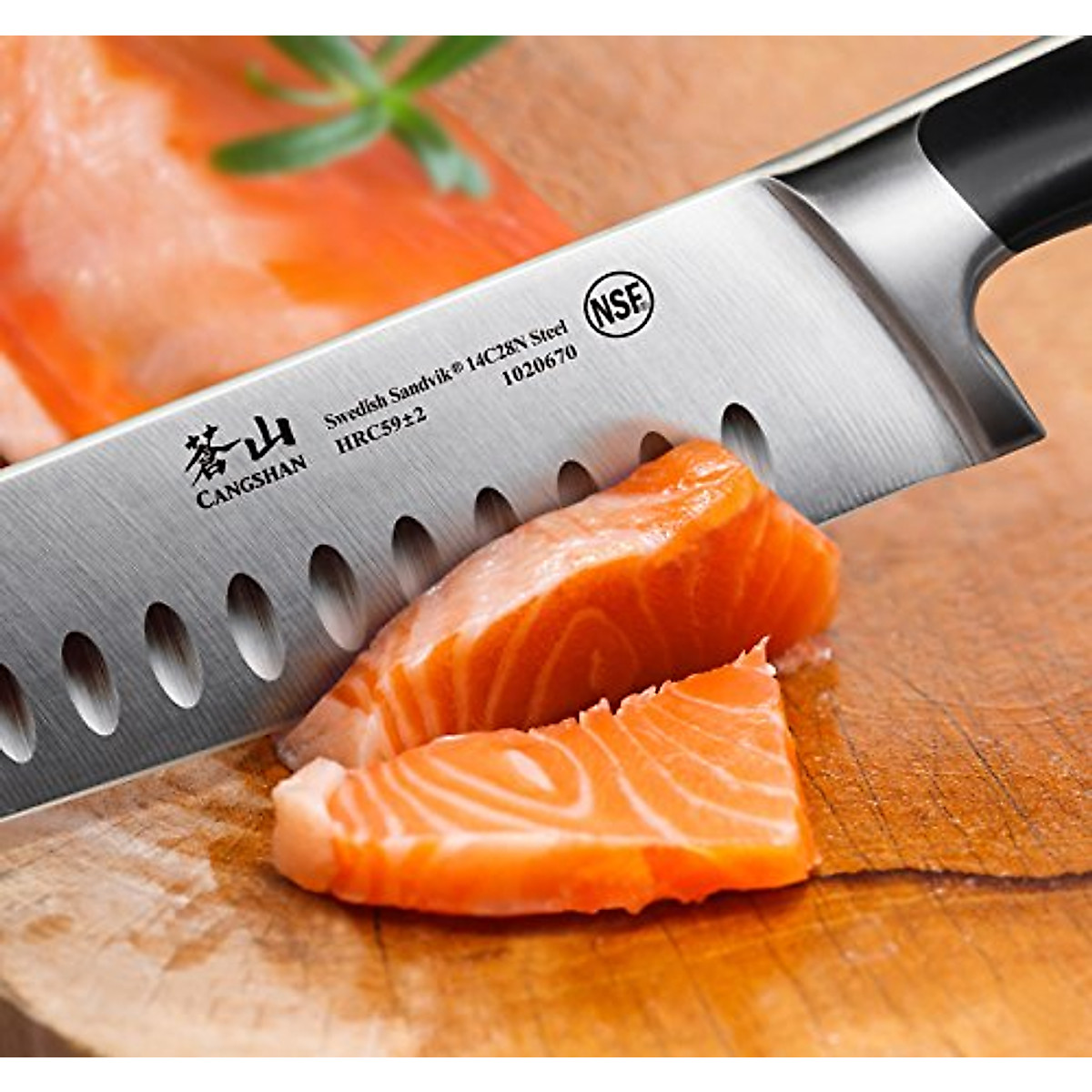 Cangshan TS Series 1020687 Swedish 14C28N Steel Forged 7-Inch Santoku Knife and Wood Sheath Set