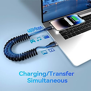 Coiled Lightning Cable [2Pack 4Ft] iPhone Charger Cable for Car MFi Certified Nylon Braided Retractable Fast Charging Cord with iPhone14/13/12/11 Pro Max/SE/XS MAX/XR/XS/X/8/7/Plus/6S iPad/iPod/iPads