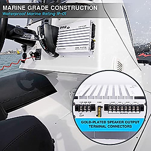 Pyle Hydra Marine Amplifier - Upgraded Elite Series 400 Watt 4 Channel Audio Amplifier - Waterproof, Dual MOSFET Power Supply, GAIN Level Controls, RCA Stereo Input & LED Indicator - PLMRA402