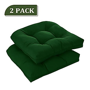 LOVTEX Indoor/Outdoor Tufted Seat Cushions for Patio Furniture Set of 2, 19x19 in Green Outdoor Chair Cushions - Overstuffed Patio Furniture Cushions for Wicker Chair with Round Corner