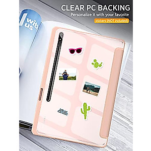 MoKo Case Fits Samsung Galaxy Tab S8 + 12.4 2022 (SM-X800/X806) / Tab S7 FE 12.4-Inch 2021 / Tab S7 Plus 12.4 2020 with S-Pen Holder, Transparent Back Tablet Cover with Auto-Wake, Rose Gold