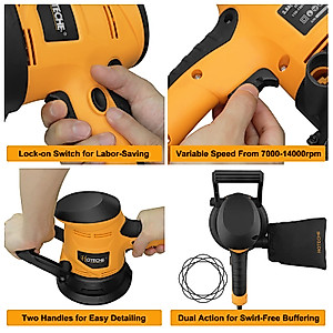 Hoteche Random Orbital Sander 3.8-Amp/450W 5-Inch Variable Speed Palm Power Sander 14,000 RPM Electric Drywall Sander Tool for Woodworking with Dust Collector and 5Pcs Sand Papers