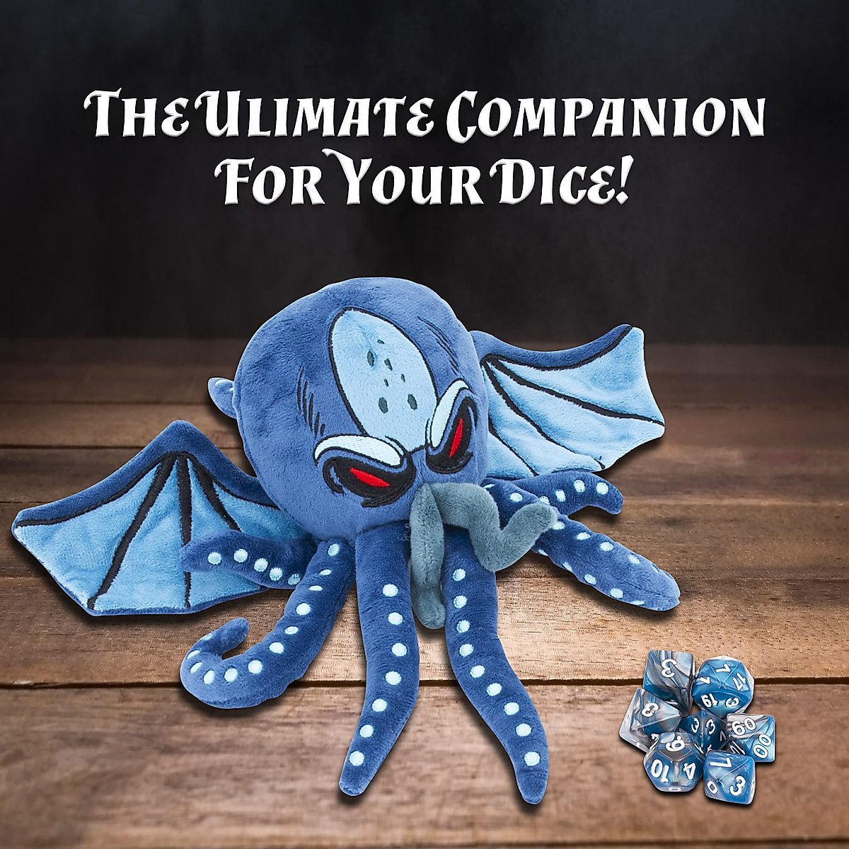 CASEMATIX Soft Dice Case and Dice Holder with 7 Included RPG Dice - 9.5" Sea Monster Figure with Dice Storage Zipper Compartment for up to 21 Dice, Protective Novelty Dice Container for Tabletop Dice