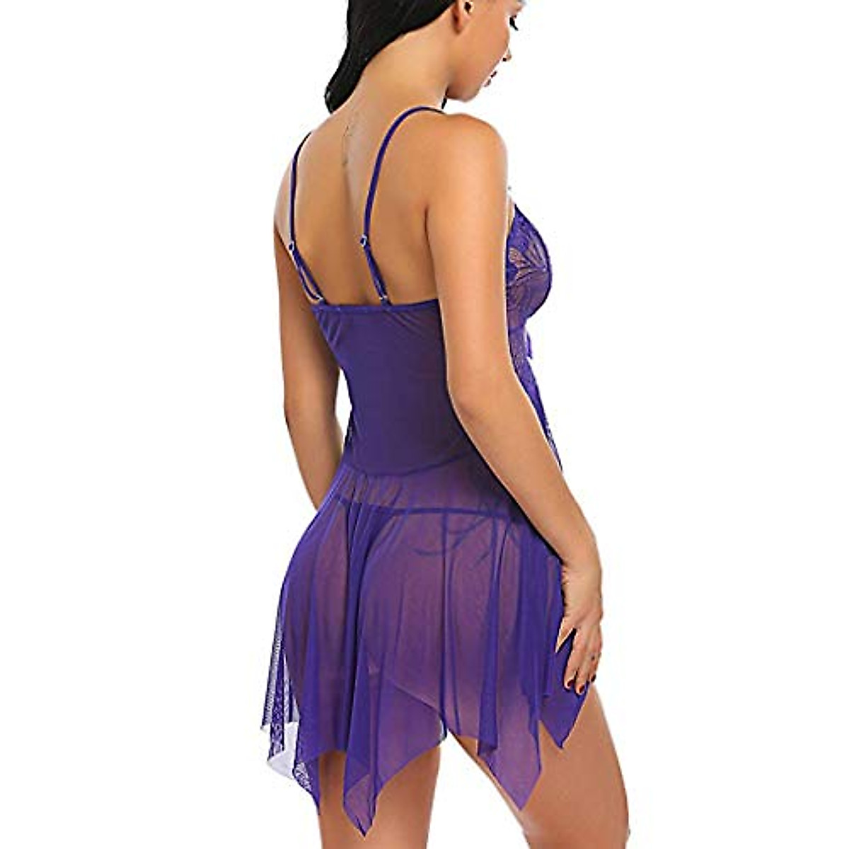 Aniywn Sexy Plus Size Lingerie Sets for Women V Neck Nightwear Lace Sleepwear Chemise Mini Teddy Lingerie Sleepwear Purple