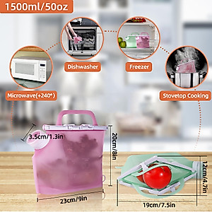 2Pcs Reusable Silicone Food Storage Bags, Large Sealed Food Preservation Bags, 2 in 1 Food and Liquid Storage Containers for Vegetables Fruits Meat Sandwich Snack Leftovers and Milk Juice(51oz)