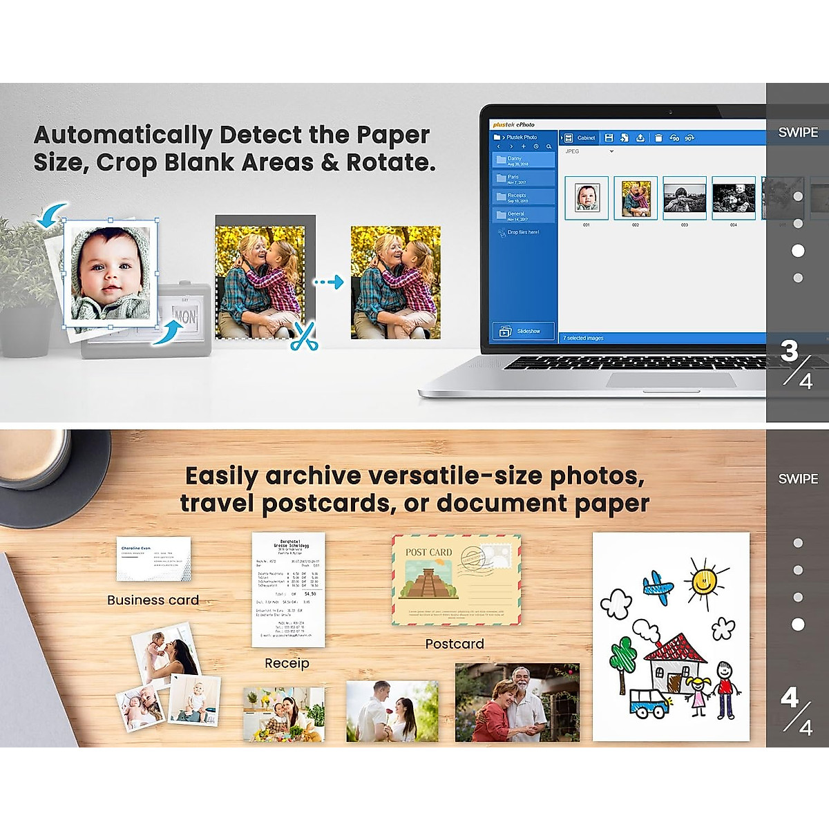 Plustek Photo Scanner - ephoto Z300, Scan 4x6 Photo in 2sec, Auto Crop and Deskew CCD Sensor. Support Mac and PC