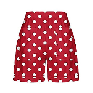 Zquehuo Womens Casual Drawstring Polka Dot Shorts Summer 2024 Elastic Waist Polka Dot Shorts Pants with Pockets (Large, Red 57)