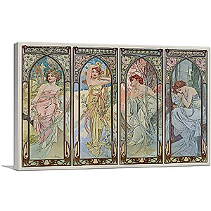 ARTCANVAS Times of the Day Canvas Art Print by Alphonse Mucha - 40" x 26" (0.75" Deep)