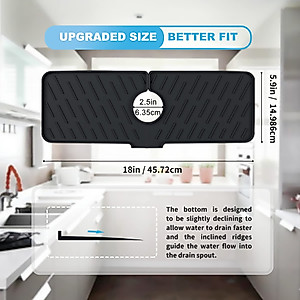 Meiliweser 2Pack of Silicone Faucet Splash Guard, 18” x 5.9”, Faucet Water Catcher Mat, Longer Silicone Sink Mat for Kitchen, Bathroom, Laundry Room, Farmhouse, Bar & RV (Black)