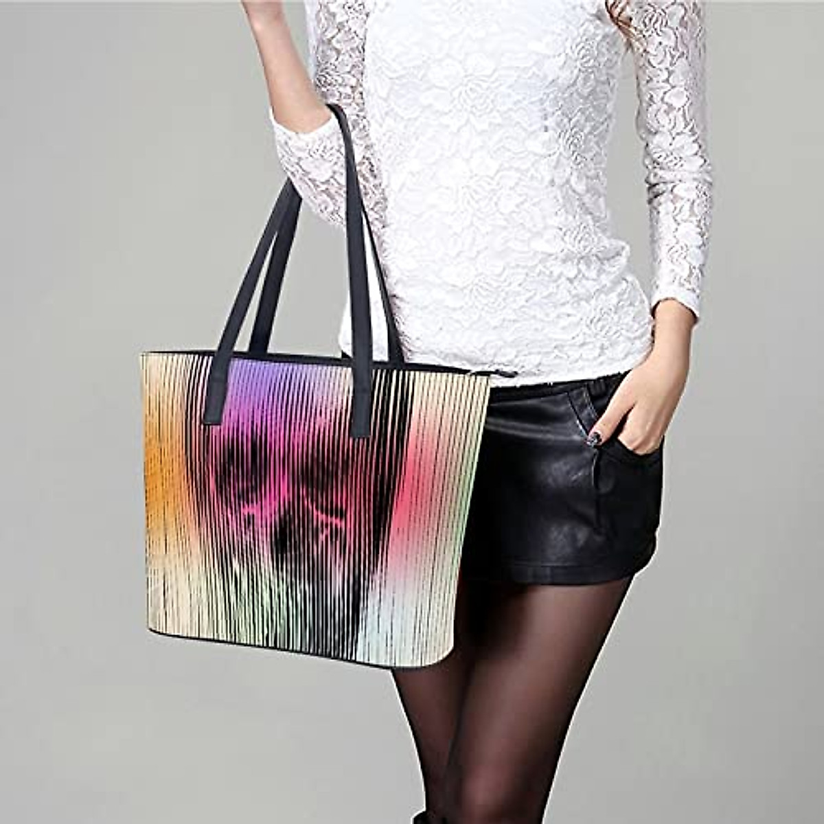 Diamond Skull Women's Tote Bag PU Leather Shoulder Bag Handbags Purse For Work Shopping Travel