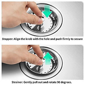 Fri4free 2PCS Kitchen Sink Drain Strainer Sink Stopper combo for Standard 3-1/2 Inch Drain, Stainless Steel Sink Strainer Basket with Rubber Stopper Bottom, Kitchen Sink Plug Drain Cover Drain Catcher