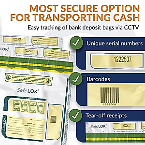 ControlTek SafeLok 12" x 16", Clear, Case of 500, Tamper-Evident Deposit Bags, Cash Currency Handling & Valuables, Moisture, Heat, Cold Detection, Tear-off Receipt + Large Barcodes 585093