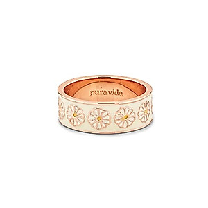 Pura Vida Rose Gold Plated Dreamy Daisy Ring - Brass Base, Stackable Band, Brand Stamp - Size 8