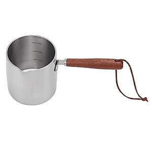 Fdit Mini Melting Pot, 450ml Wood Handle 304 Stainless Steel Measuring Spoon Hot Oil Pan Oil Pan with Wooden Handle Warmer Turkish Coffee Pot
