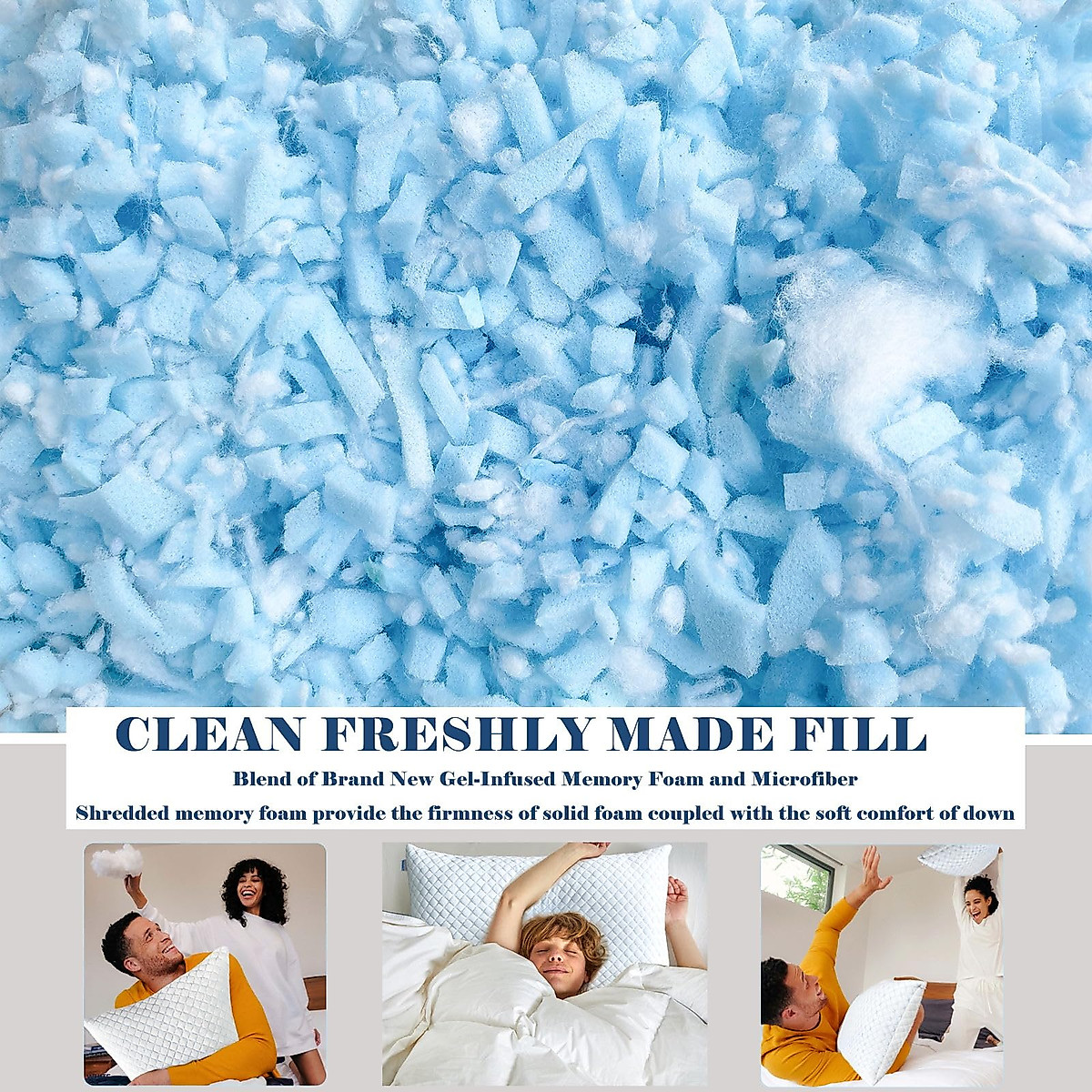 Shredded Memory Foam Pillows Standard/Queen Size Set of 2,Luxury Gel Cooling Bed Pillows 2 Pack for Stomach Back Side Sleeper,Pillows Adjustable Washable Removable Cover,with Extra Fill