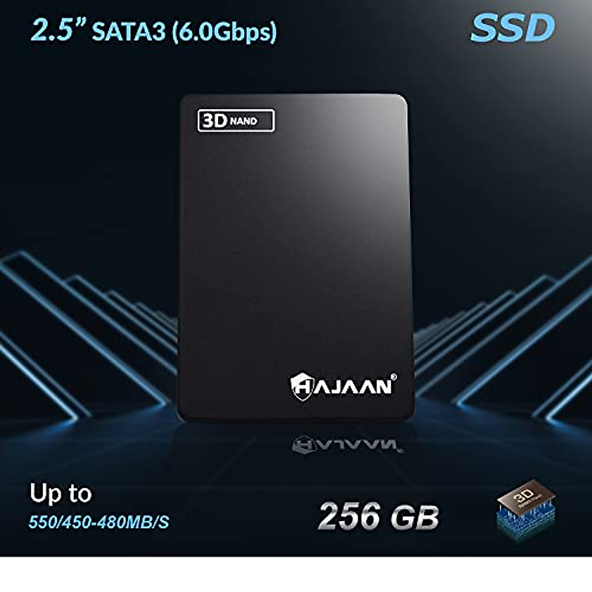 HAJAAN 256 GB SSD 3D NAND TLC 2.5 inch SATAIII 6Gb/s up to 520MB/s Internal Solid State Drive for Laptop Tablet PC Desktop