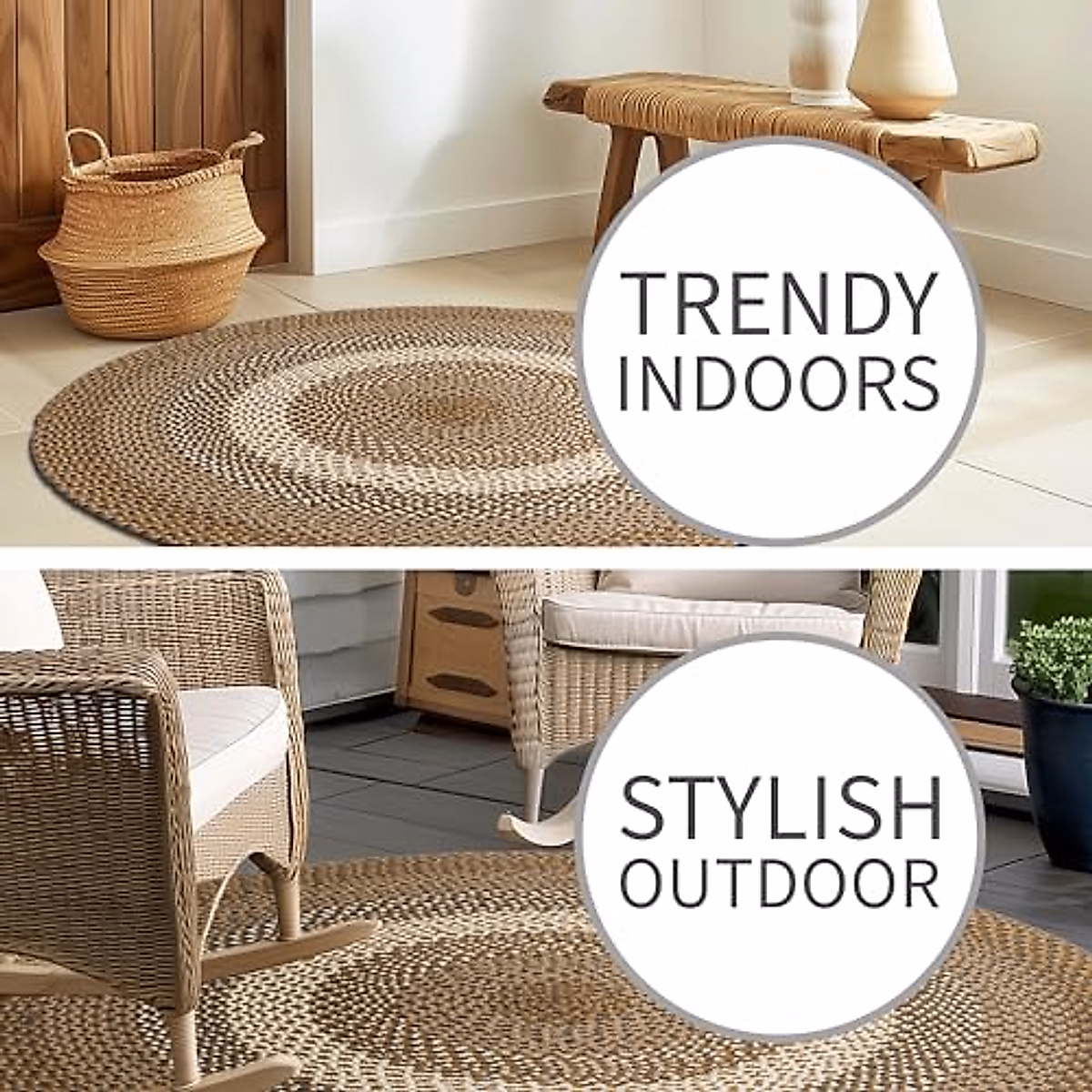 Super Area Rugs Brown Braided Rug for Kitchen/Dining Room, Taupe Gray Indoor Outdoor Braided Rug for Patio/Porch 4' x 6' Oval