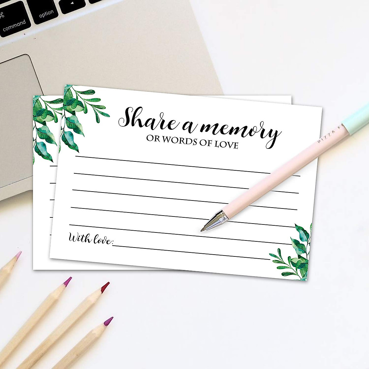 Giftideaworkshop 50 Greenery Share A Memory Cards for Celebration of Life Birthday Anniversary Memorial Funeral Graduation Bridal Shower Game, Guest Book Ideas, and Alternatives.4x6 Inches