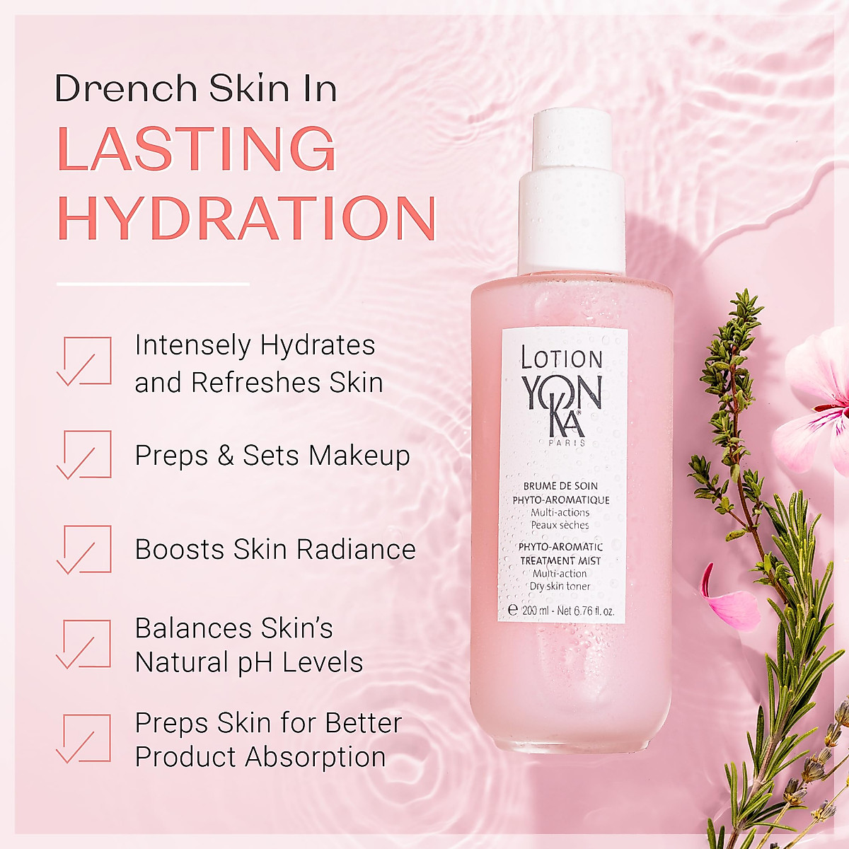 Yonka Lotion PS Hydrating Face Toner (Dry & Sensitive Skin) Daily Face Mist to Refresh and Purify with Quintessence Essential Oils, 6.76 oz