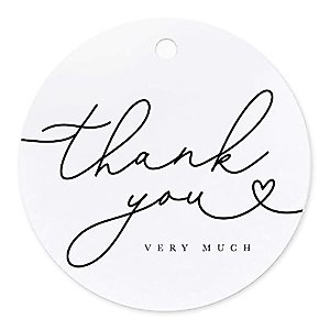 Bliss Collections Thank You Gift Tags, Heart Script, Thank You Very Much Gift Tags for Weddings, Bridal Showers, Birthdays, Parties, Baby Showers, Wedding Favors or Special Events, 2.5"x2.5" (50 Tags)