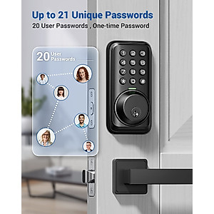 Veise Keyless Entry Door Lock, Electronic Keypad Deadbolt Lock, Auto Lock, 1 Touch Locking & 20 User Codes, Anti-Peeking Password, Easy Installation Design - Matte Black