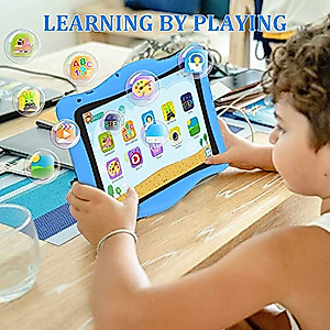 SGIN Android 12 Kids Tablet, 10 Inch Tablet for Kids, 2GB+32GB Toddlers Learning Tablet with Case, Parental Control, Games, Dual Camera, Bluetooth, WiFi(Blue)