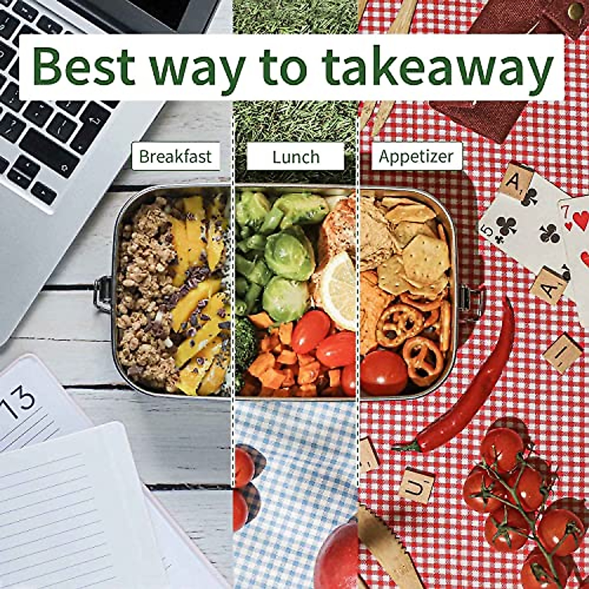 Bambaw Metal Lunch Box 1200 ML | Adjustable Compartment Lunch Box | Leak Proof Metal Lunch Containers | Eco Stainless Steel Food Containers | Metal Bento Box for Adults | 5 Cups Tiffin Lunch Box