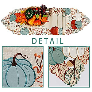 OWENIE Fall Table Runner, Thanksgiving Pumpkins Table Runner 70 Inches Long, Embroidered Harvest Farmhouse Fall Decor for Home, Halloween Table Decorations , 13 x 70 Inches