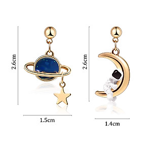 4 Pairs Astronaut Stud Earrings Asymmetric Spaceman Star Moon Earrings Planet Star Stud Dangle Earrings for Women (Cute Style)