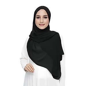 Premium Chiffon Hijab Head Scarf Shawl Wrap for Muslim Women Lightweight (Black)