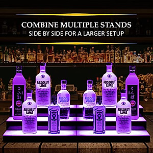 Boss Premium® BarUSA™ 28 Inch 3-Step LED Lighted Bar Shelf Display Liquor Bottle Alcohol Whiskey Shelves Rack Stand Tray Units for Home Bar Living Room Accessories and Decor - Designed in USA