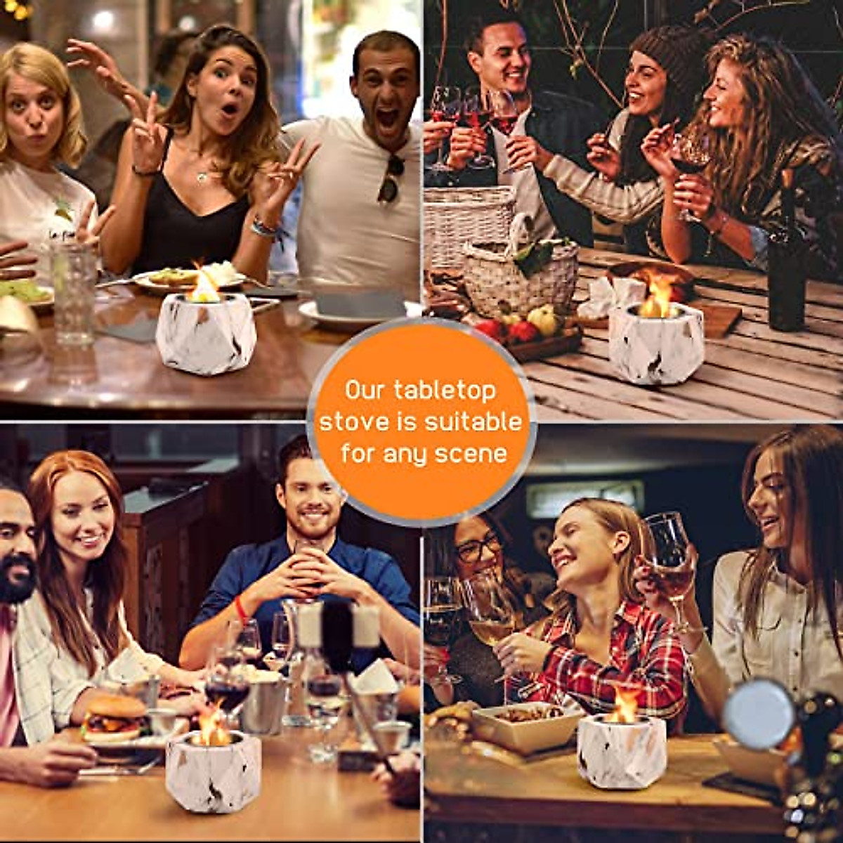 Icnice Concrete Tabletop Fire Pit, Portable Concrete Fire Pit, Ethanol Fire Pit Table Top Firepit, Fire Bowl, Mini Personal Fireplace for Indoor & Garden - Bio Ethanol Fuel