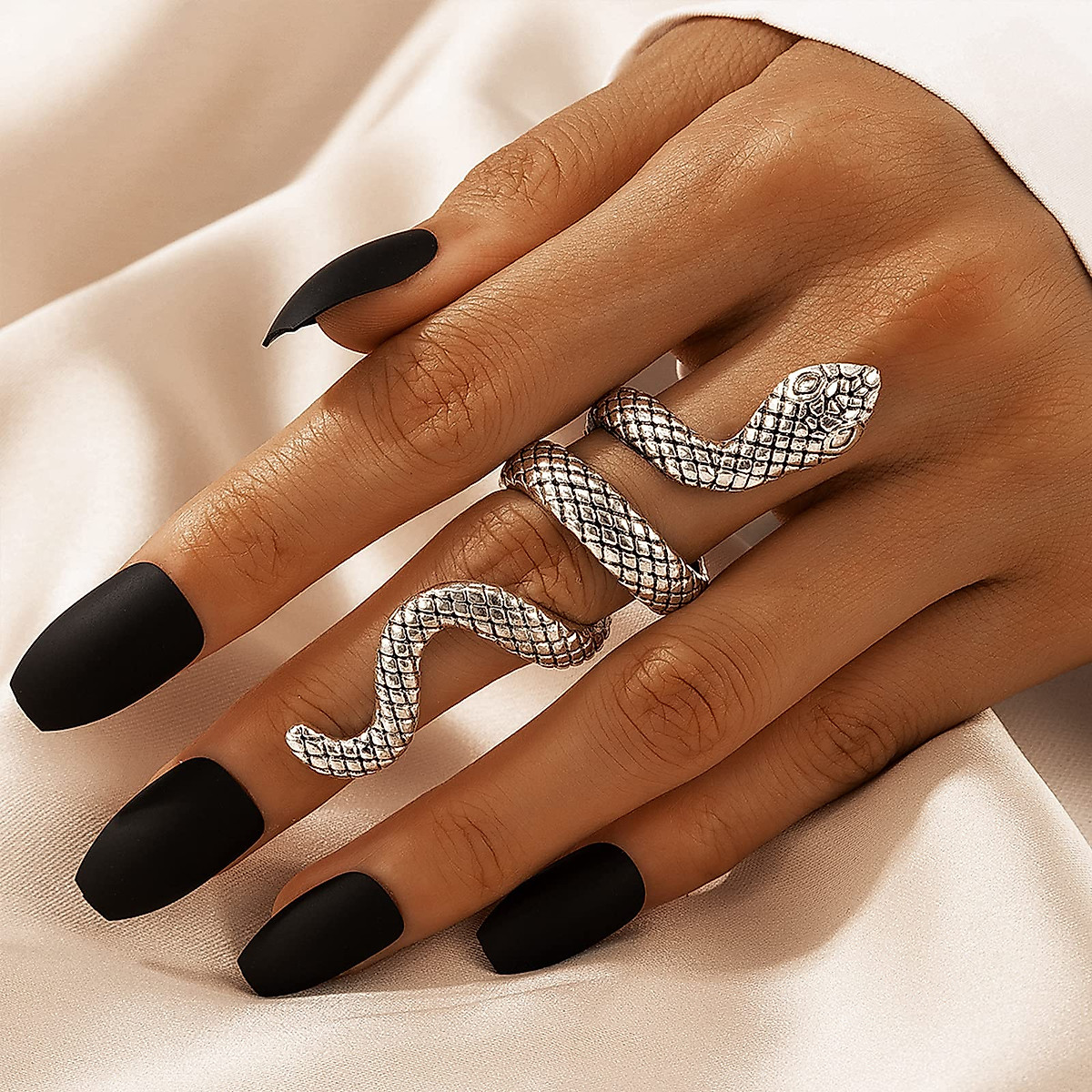 Harry and Henry Snake Ring Set Adjustable Vintage Reptile Serpent Snake Stackable Rings for Women Punk Knuckle Rings Snake Jewelry Halloween Medusa Costume Cosplay Accessories