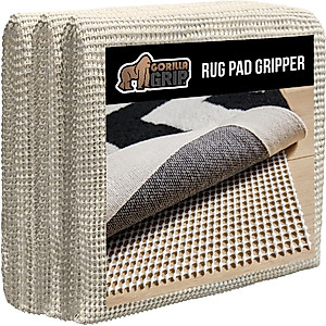 Gorilla Grip Extra Strong Rug Pad Gripper, Grips Keep Area Rugs in Place, Thick, Slip and Skid Resistant Pads for Hard Floors, Under Carpet Mat Cushion and Hardwood Floor Protection, 2x3 FT