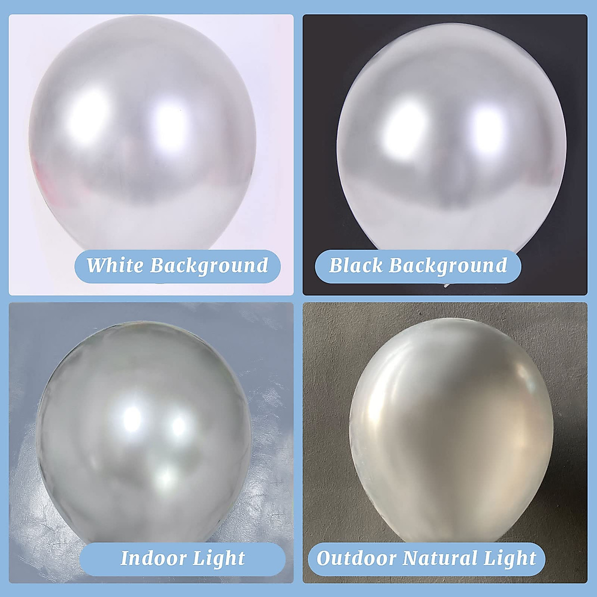 MOMOHOO 130PCS Silver Balloons Different Size, 5 10 12 18 Inch Metallic Silver Balloons Garland Kit Chrome Latex Balloons for Weddings, Anniversary, Celebration Party Decoration.