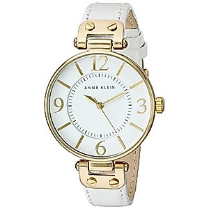 Anne Klein Women's 109168WTWT Gold-Tone and White Leather Strap Watch