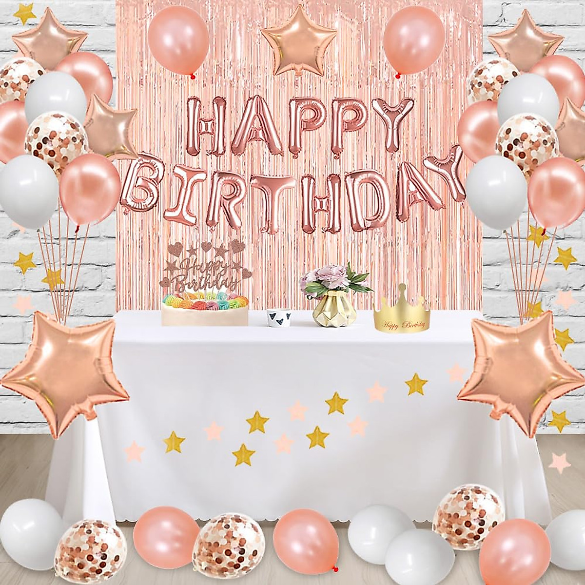 Fancypartyshop 10th Birthday Decorations - Rose Gold Happy Birthday Banner and Sash with Number 10 Balloons Latex Confetti balloons Ideal for Girl 10 years old birthday (10th birthday) Rose Gold