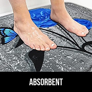 Alishomtll 4 Pcs Blue Rose Shower Curtain Sets with Non-Slip Rug, Toilet Lid Cover and Bath Mat, Butterfly Floral Shower Curtain with 12 Hooks, Waterproof Blue and Gray Shower Curtains for Bathroom