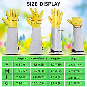 Gardening Gloves for Women/Men - Adjustable Cuff Goatskin Leather Elbow Long Sleeve Garden Gloves Gauntlet Puncture Thorn Proof Cactus Planting Rose Pruning Gloves Protective Work Gardener Gifts