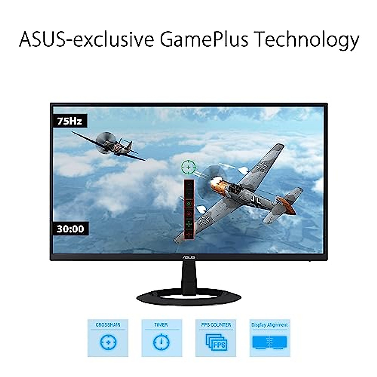 ASUS 22” (21.45” viewable) 1080P Eye Care Monitor (VZ22EHE) - Full HD, IPS, 75Hz, 1ms (MPRT), Adaptive-Sync, HDMI, Low Blue Light, Flicker Free, HDMI, VGA, Ultra-Slim,Black