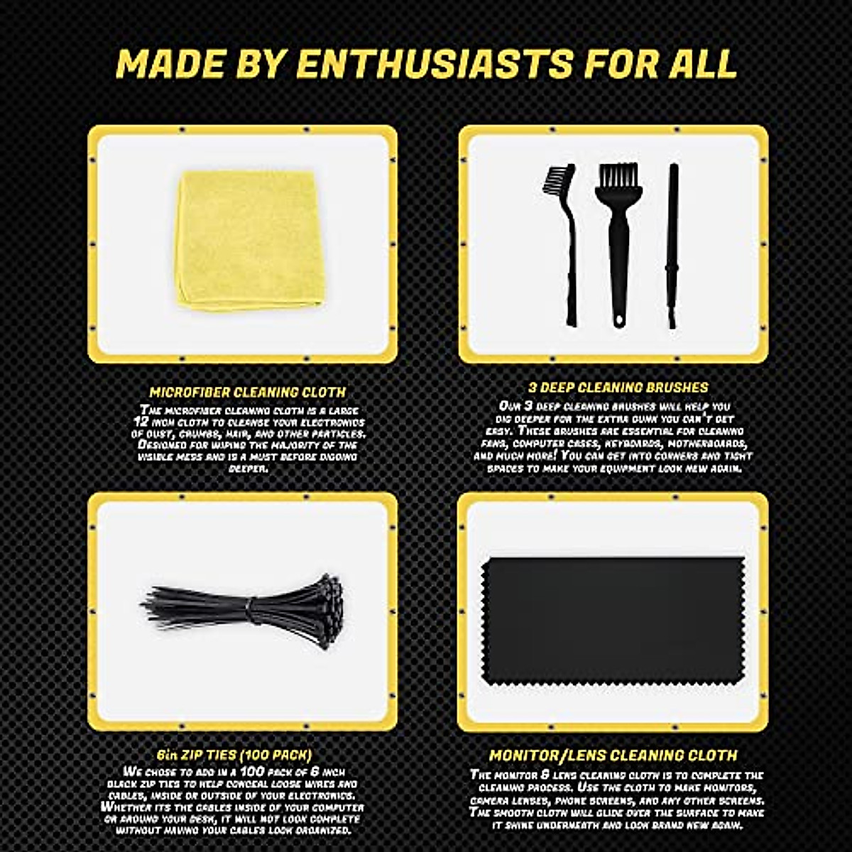 Enimatic 6-in-1 Professional PC Cleaning Kit | Computer Cleaning Kit to Clean Up Computer Hardware & Fans | Desktops, PCs, Fans, & Laptop Cleaning Kit