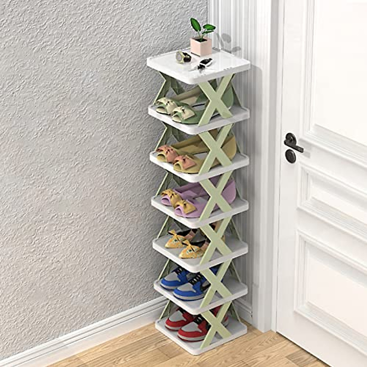 Shoe Rack - Shoe Organizer 5 Tiers for Closet Narrow， Plastic Shoe Rack Storage Organizer for Entryway, Space Saving Shoe Stand Cabinet for Bedroom Cloakroom Hallway Garage. (Light Green)