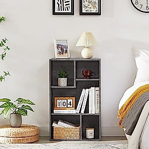 VECELO 31 Inch High Modern Bookcase, 3 Tier Bookshelves, 5 Cube Storage Organizer with Anti-tip Kit, Different Height Open Storage Fits Most Books, Easy to Install, Grey