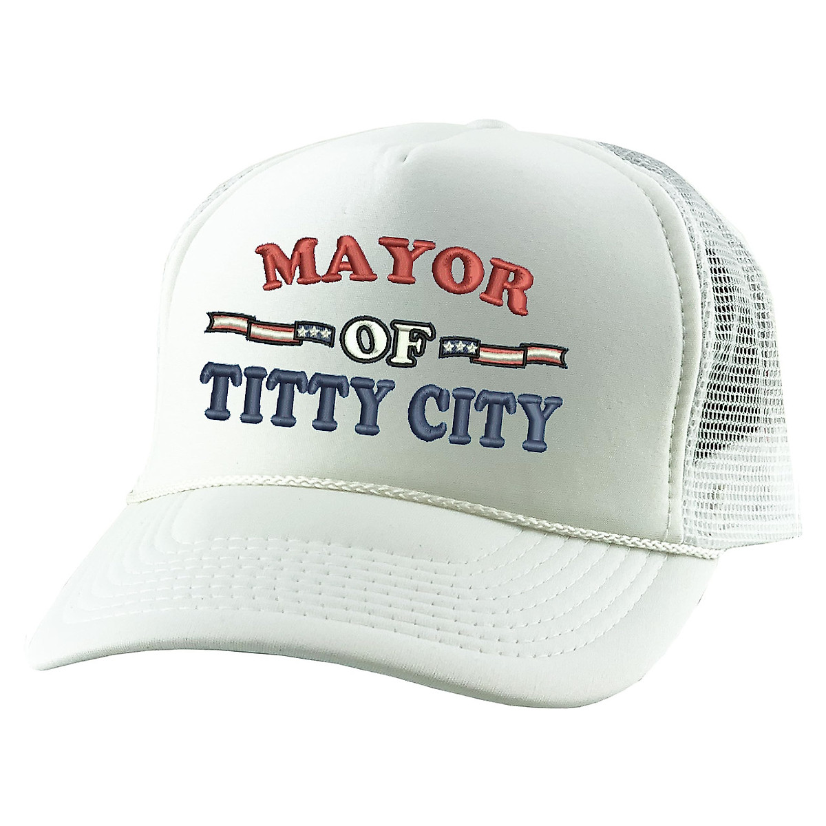 ALLNTRENDS Trucker Hat Mayor of Titty City Funny Snapback Cap (White)