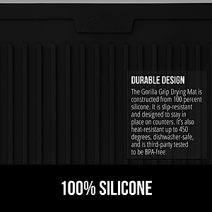 Gorilla Grip Dish Drying Mat and Silicone Baking Mats Set of 2, Dish Drying Mat 16x12 Inch, Quarter Sheet Silicone Baking Mats, Both in Black Color, 2 Item Bundle