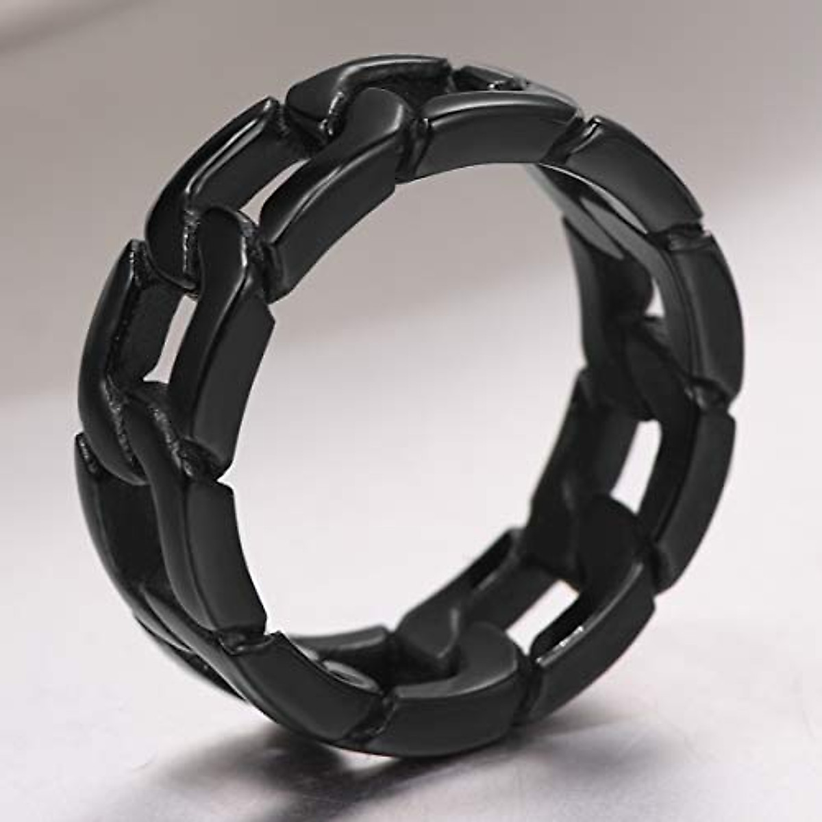 Mens Ring Cuban Link Rings Cool Stainless Steel Mens Chunky Black Ring