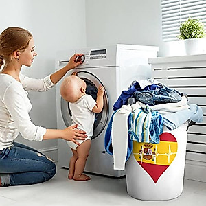Love Spain Heartbeat Large Laundry Basket Hamper Bag Washing with Handles for College Dorm Portable
