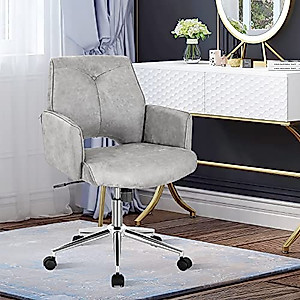 COSTWAY Ergonomic Home Office Chair, Height-Adjustable Faux Leather Computer Desk Chair w/Rolling Casters & Armrests, Upholstered Mid-Back Swivel Accent Chair for Home, Office, Study, Grey