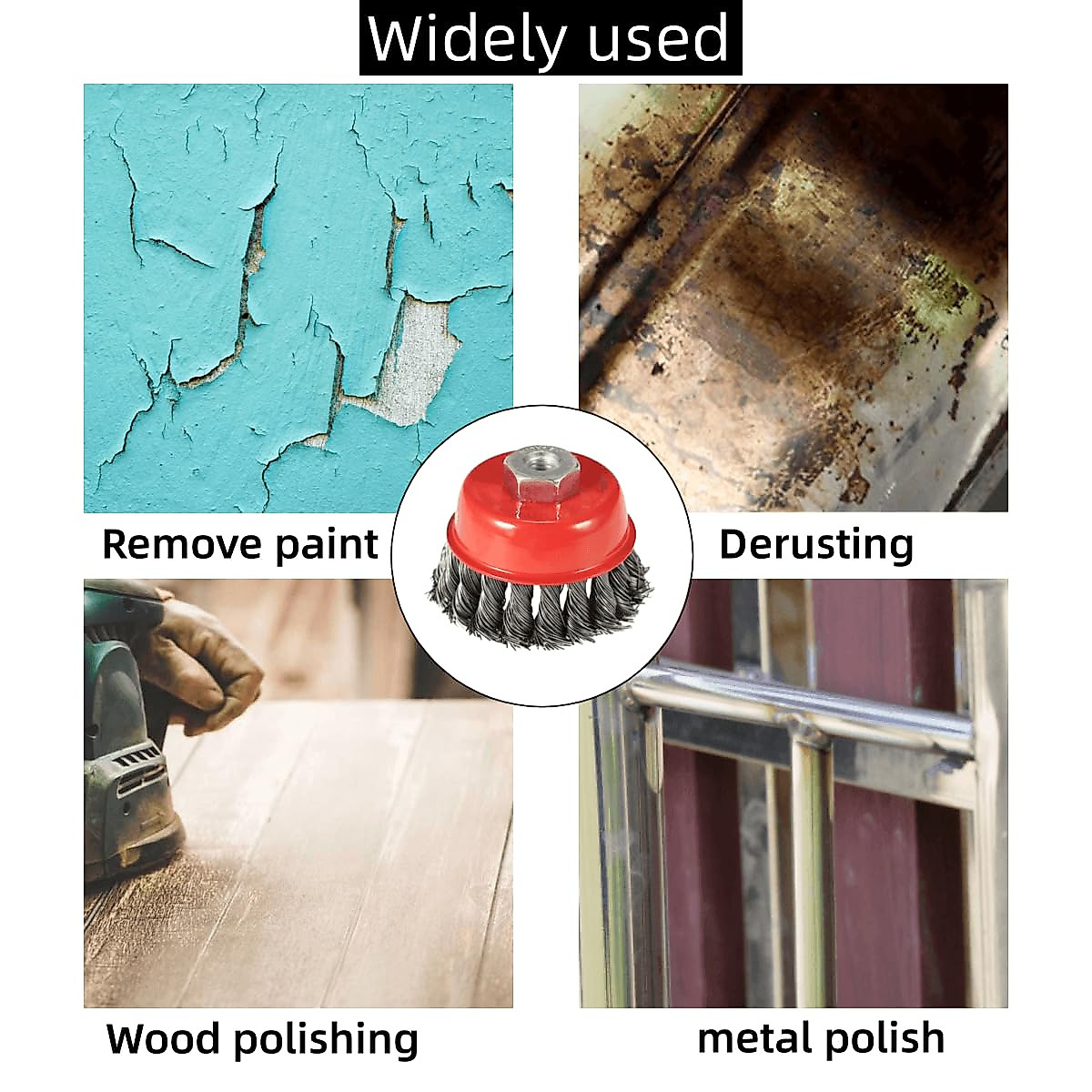 3 Inch Wire Cup Brush for 4 1/2 Angle Grinders , 0.02 Inch Twist Knotted Carbon Steel Wire with 5/8 Inch-11 Threaded Arbor for Rust,Corrosion,Paint Removal,Abrasives (6 Pack)