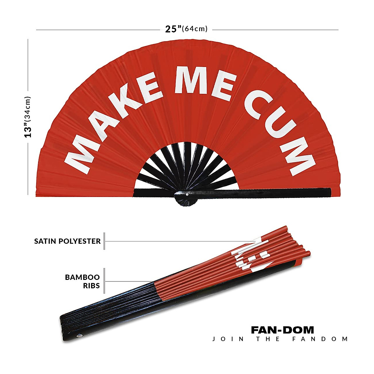 Make Me Cum hand fan foldable bamboo circuit hand fan funny gag slang words expressions statement gifts Festival accessories Rave handheld Circuit event fan Clack fans (Red)